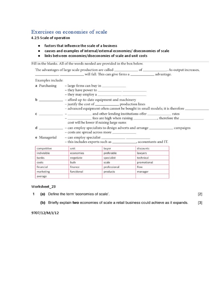 Economies of Scale Exercises and Factors | PDF | Business | Finance ...