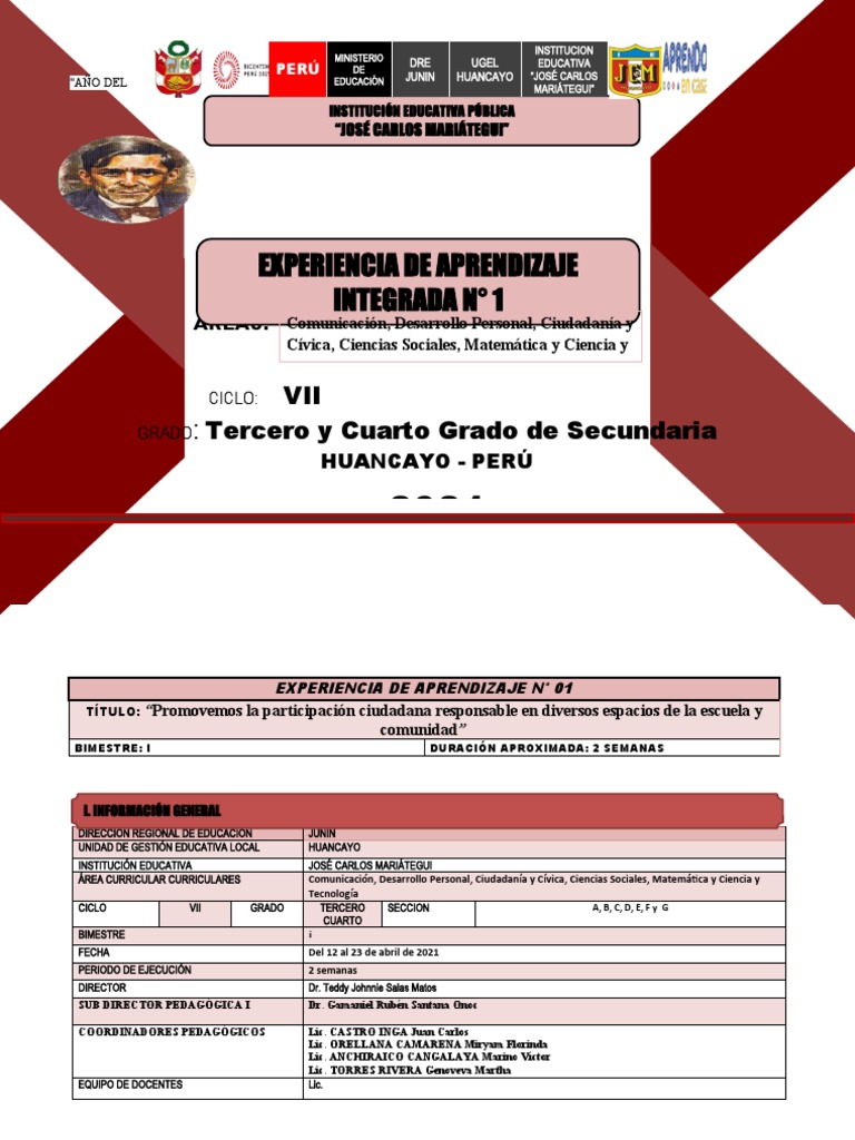 2021 Formato De Experiencia De Aprendizaje Ciclo Vii Tercero Y Cuarto