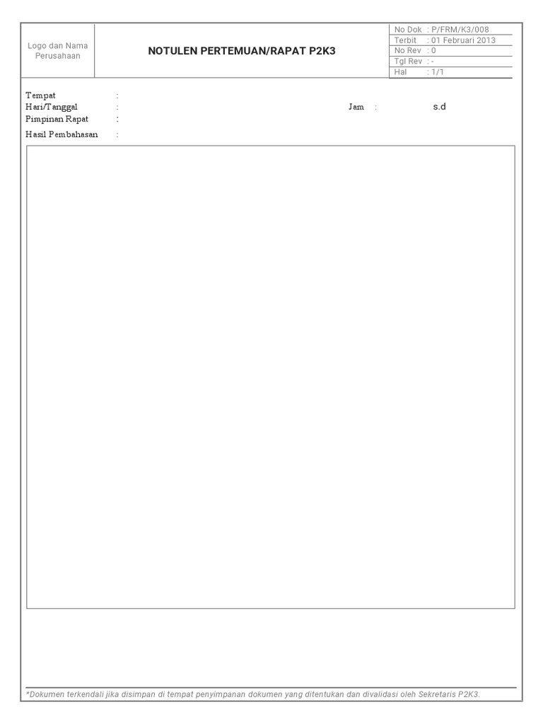 P FRM K3 008 Notulen Pertemuan Rapat P2K3 | PDF