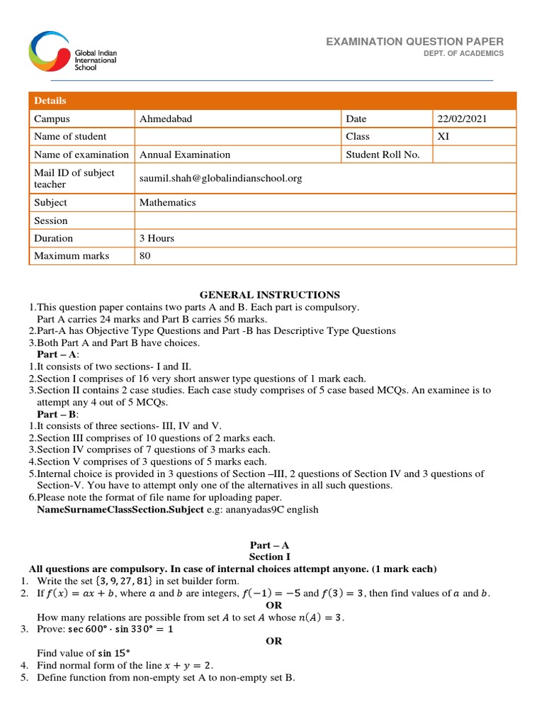 Details: General Instructions | PDF | Trigonometric Functions | Multiple Choice