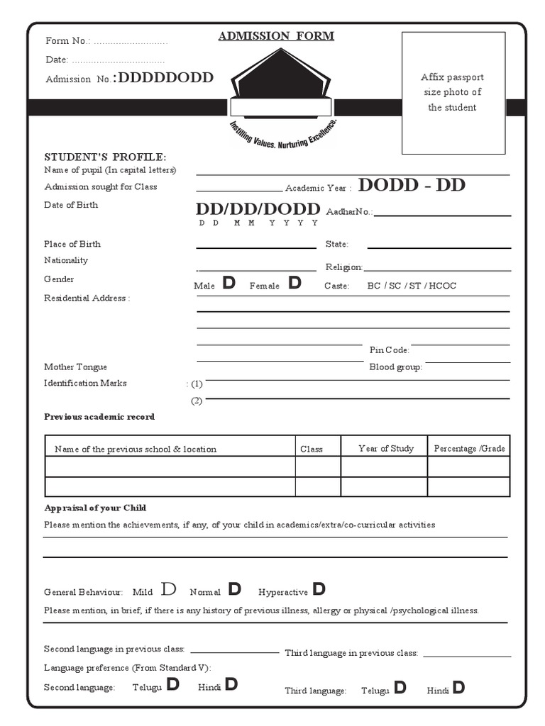 School Admission Form Template | PDF | Grandparent | Fee