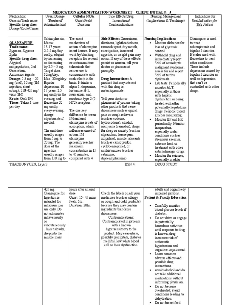 Drug Study | PDF | Olanzapine | Risperidone