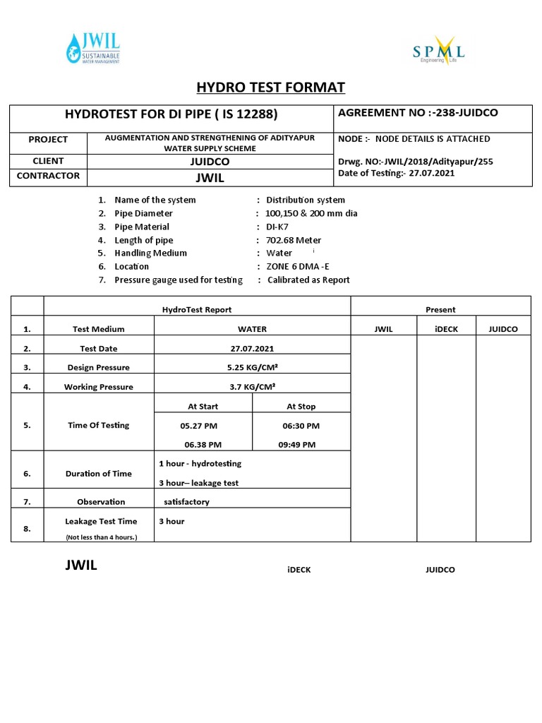 DI Pipe Hydro Test Report Summary | PDF | Home & Garden | Science ...