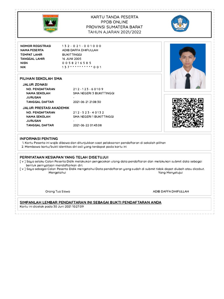 123kartu Peserta Adib Daffa Dhifullah | PDF