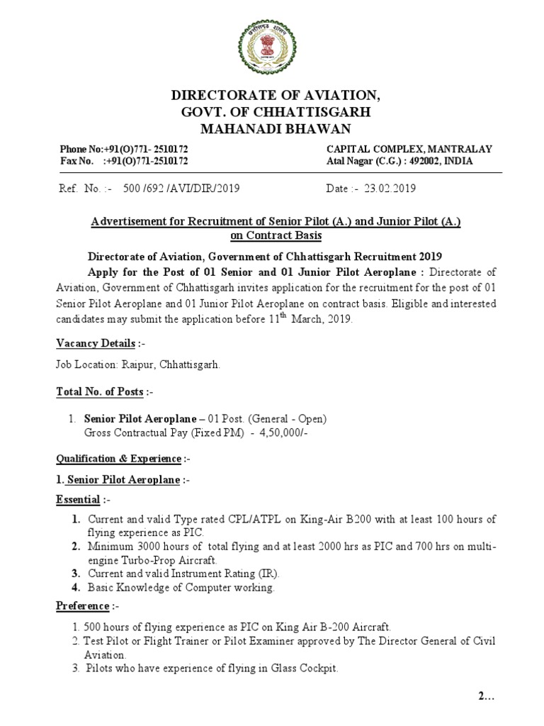 Pilot Recruitment Adv Viman Fina | PDF | Airplane | Aircraft