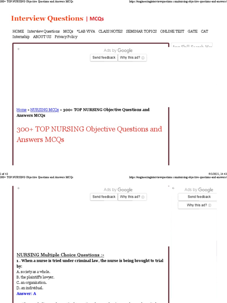 300+ TOP NURSING Objective Questions and Answers MCQs | PDF ...