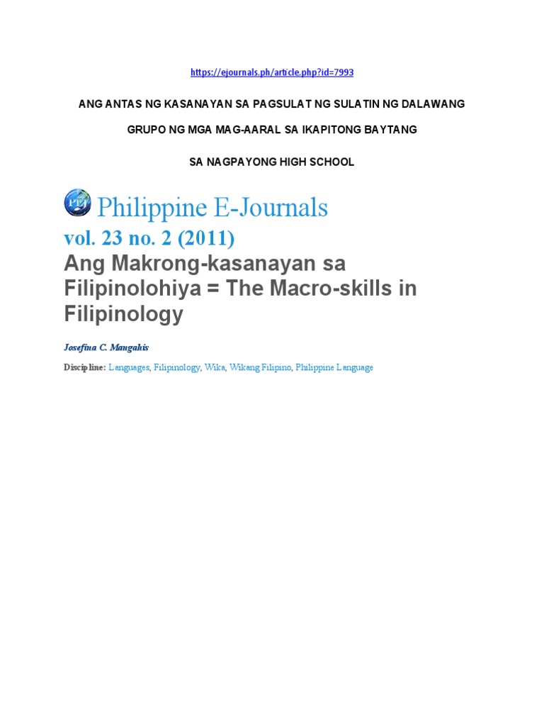 Philippine E-Journals: Vol. 23 No. 2 (2011) | PDF