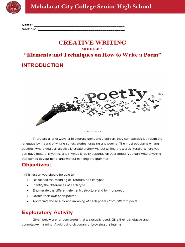 Creative Writing Module | PDF | Poetry | Metre (Poetry)