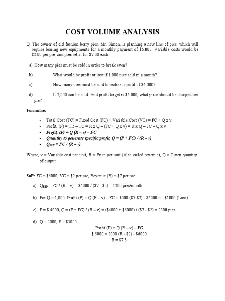 Cost Volume Analysis: Formulae | PDF
