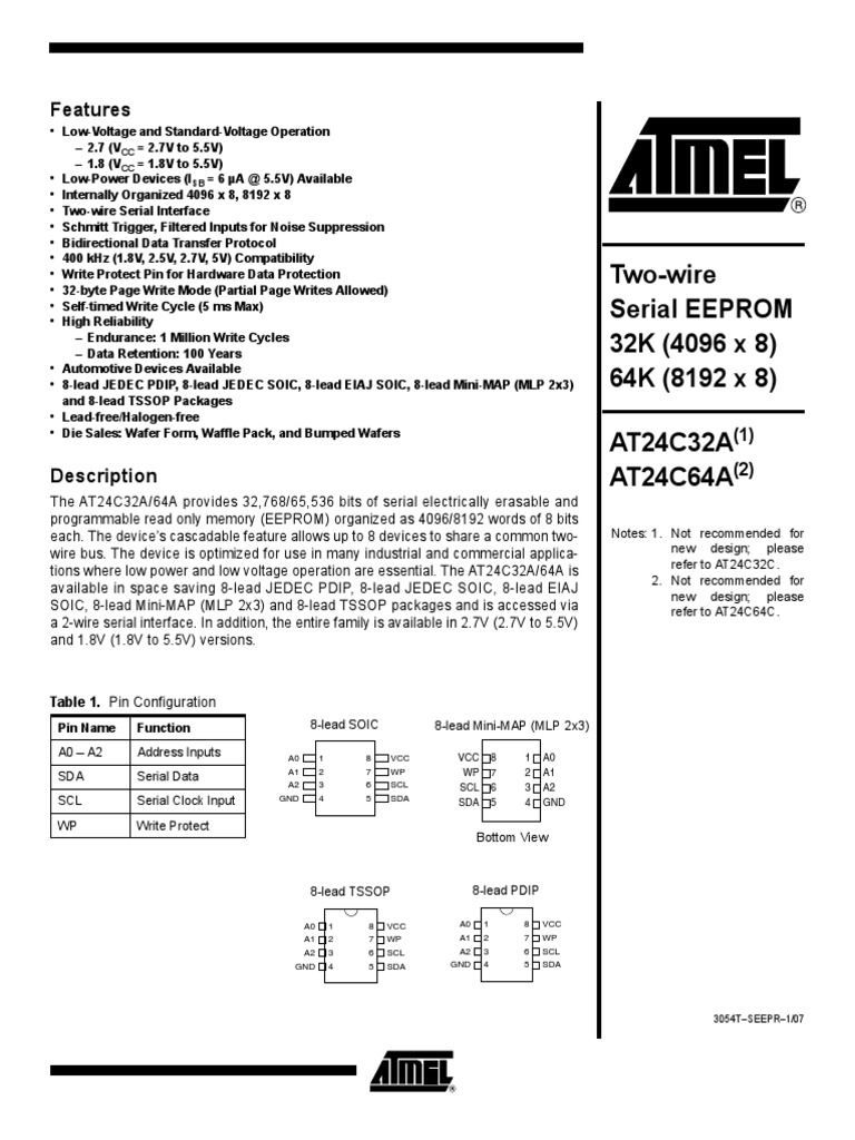 Two-Wire Serial EEPROM 32K (4096 X 8) 64K (8192 X 8) AT24C32A AT24C64A ...