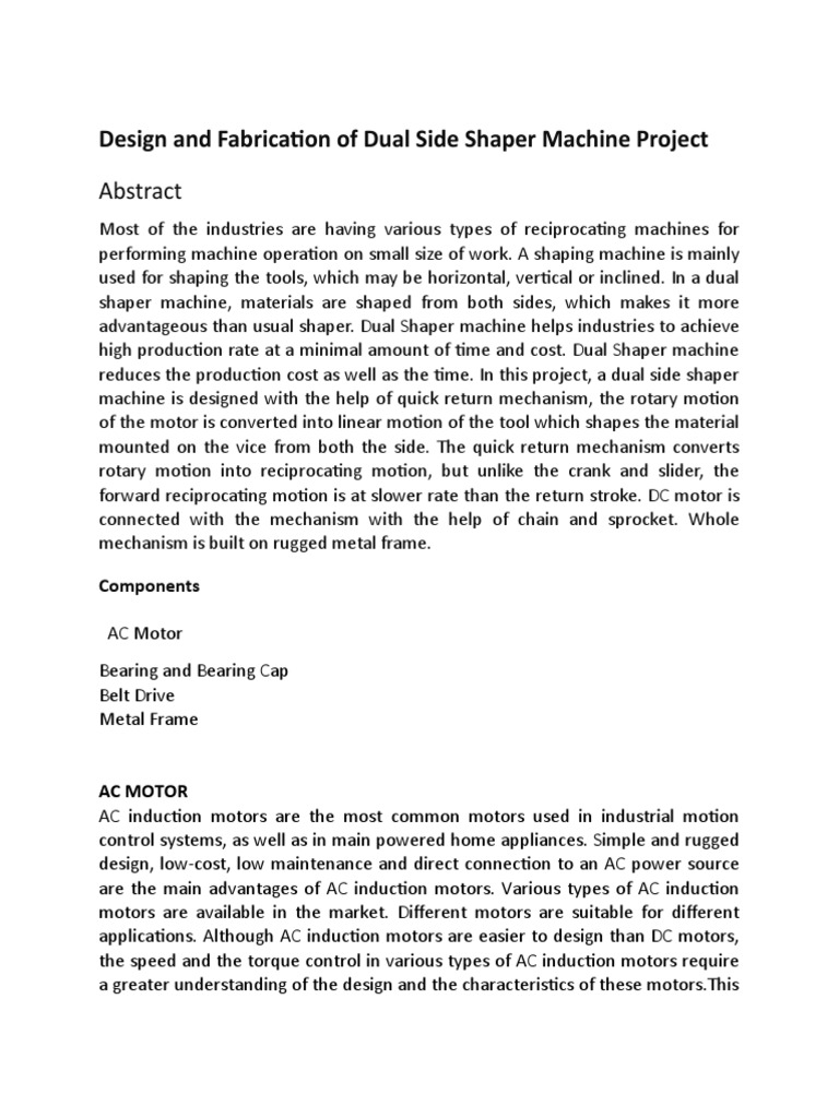 Dual Side Shaper Machine | PDF | Electric Motor | Bearing (Mechanical)