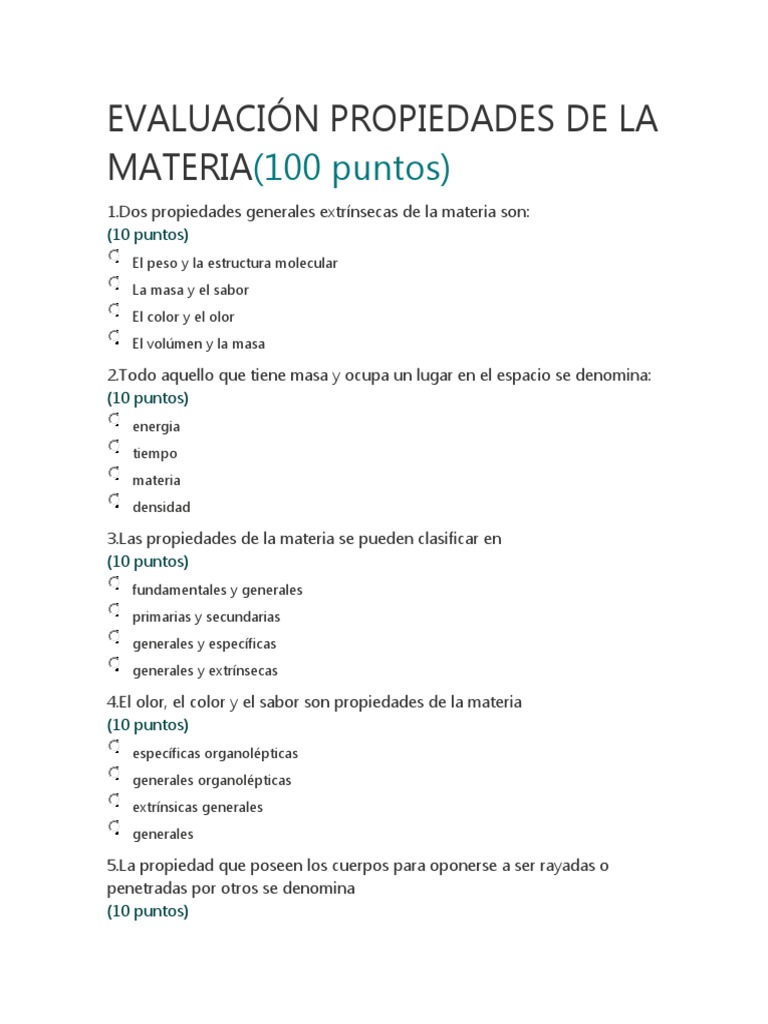 Evaluación Propiedades de La Materia | PDF