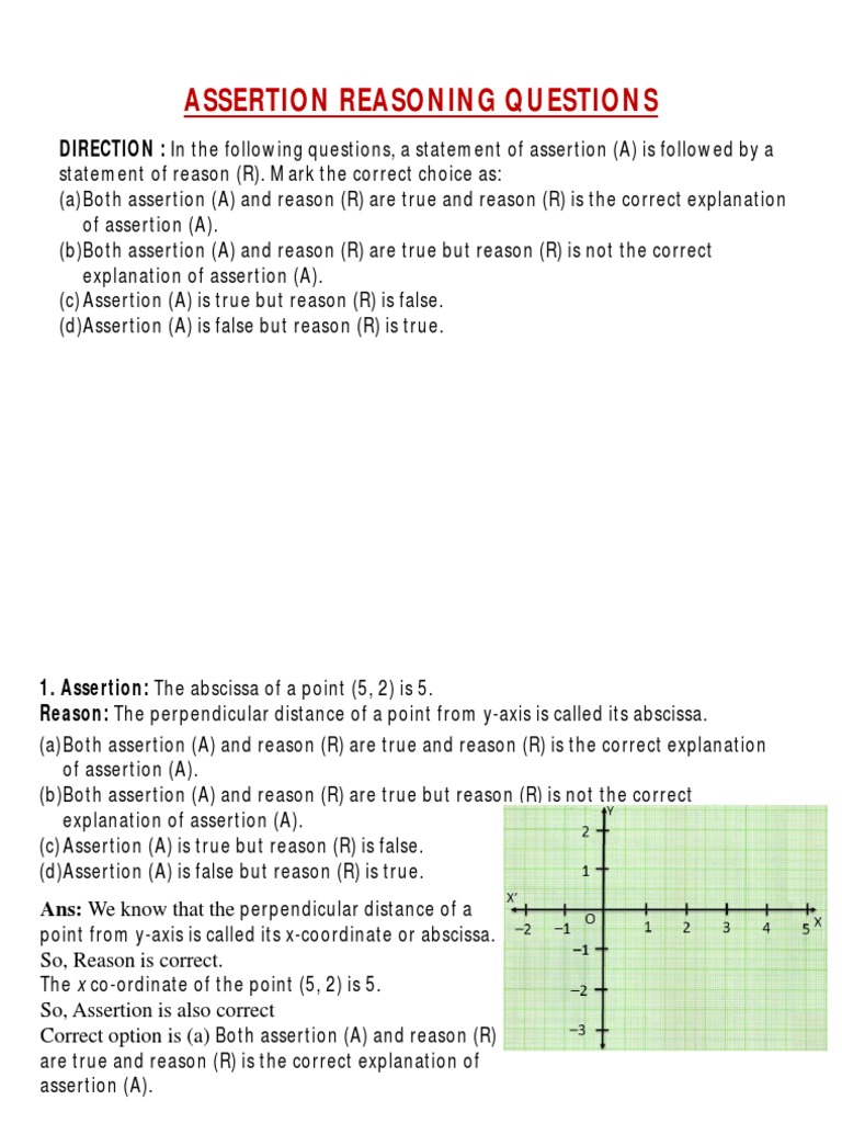 Assertion Reasoning Questions: DIRECTION: in The Following Questions, A ... Assertion Reasoning Questions: DIRECTION: in The Following Questions, A ...
