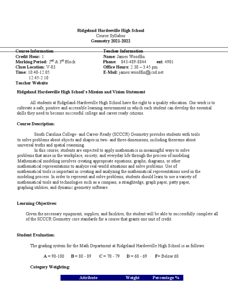 Geometry Syllabus For 2021-2022 | PDF | Mathematics | Geometry