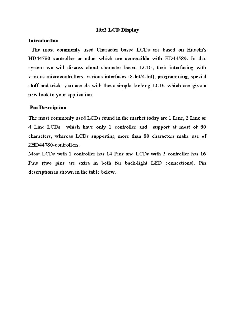 An In-Depth Guide to Interfacing and Programming a 16x2 LCD Display | PDF | Electronic ...
