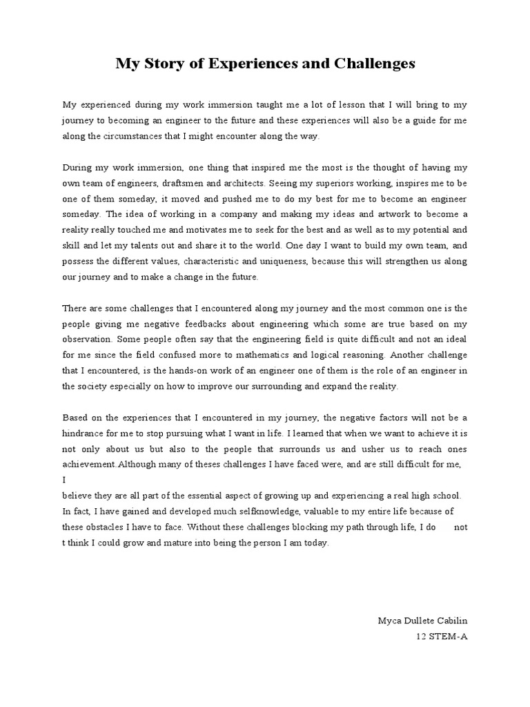 My Story of Experiences and Challenges | PDF | Experience | Psychology