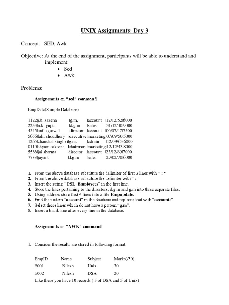 UNIX Assignments: Day 3 | PDF | Unix | Information Technology Management