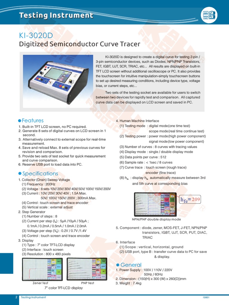 Digital Semiconductor Curve Tracer KI-3020D | PDF | Bipolar Junction ...