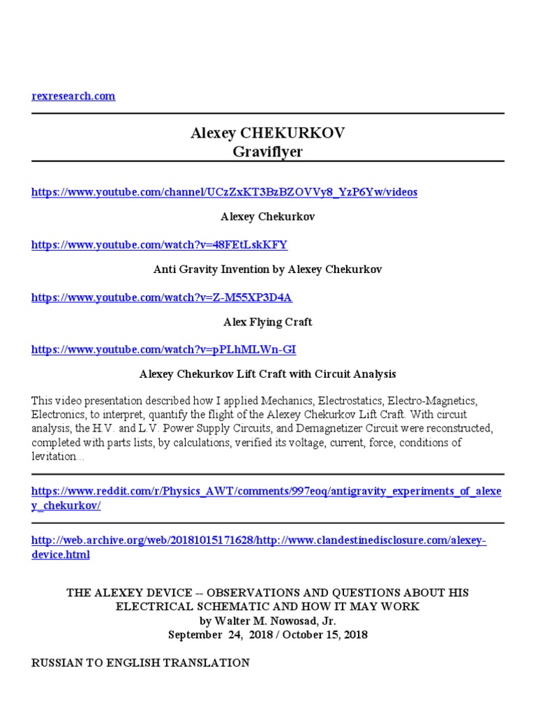 Alexey Chekurkov's Anti-Gravity Device | PDF | Force | Electric Motor