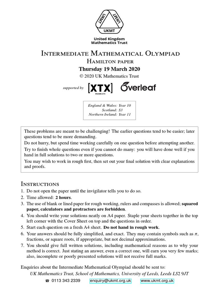 UKMT - IMOK - Hamilton - Intermediate Mathematical Olympiad and ...