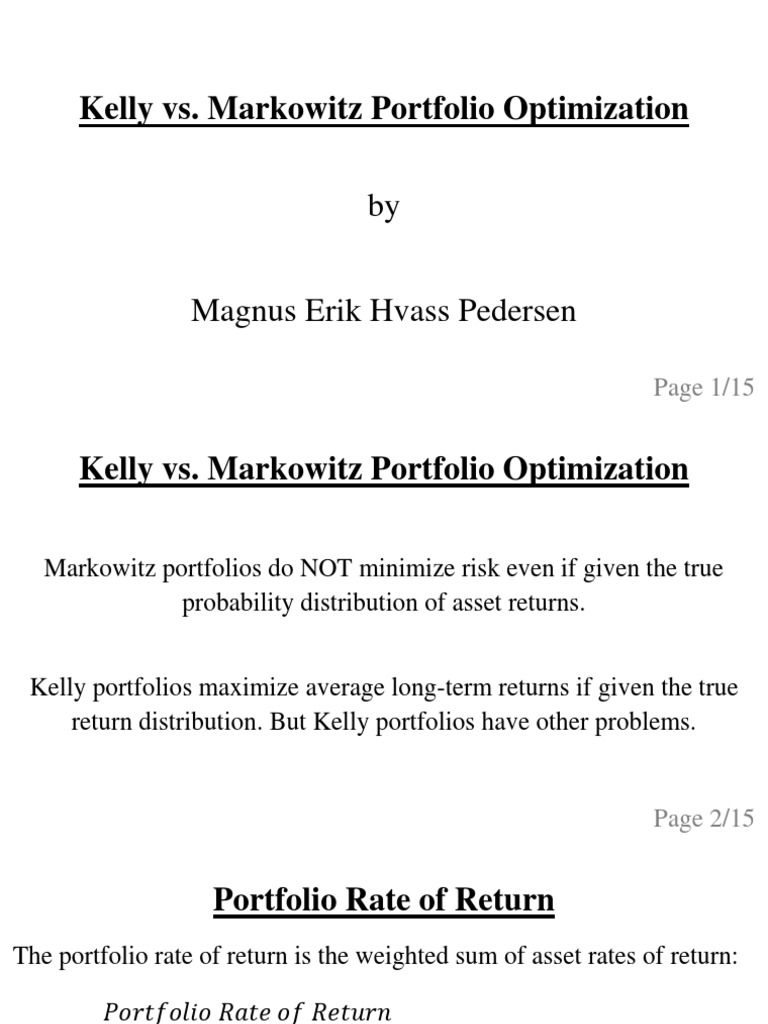 Kelly vs. Markowitz: Portfolio Strategies | PDF | Modern Portfolio ...