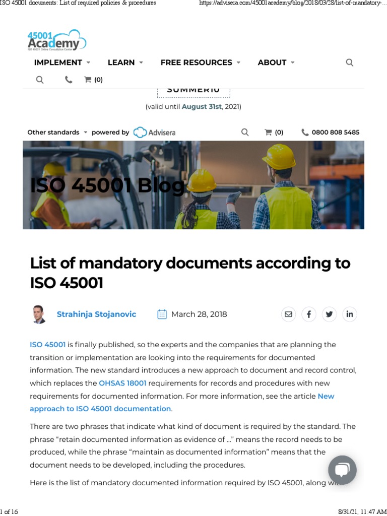 ISO 45001 Documents List of Required Policies & Procedures | PDF ...