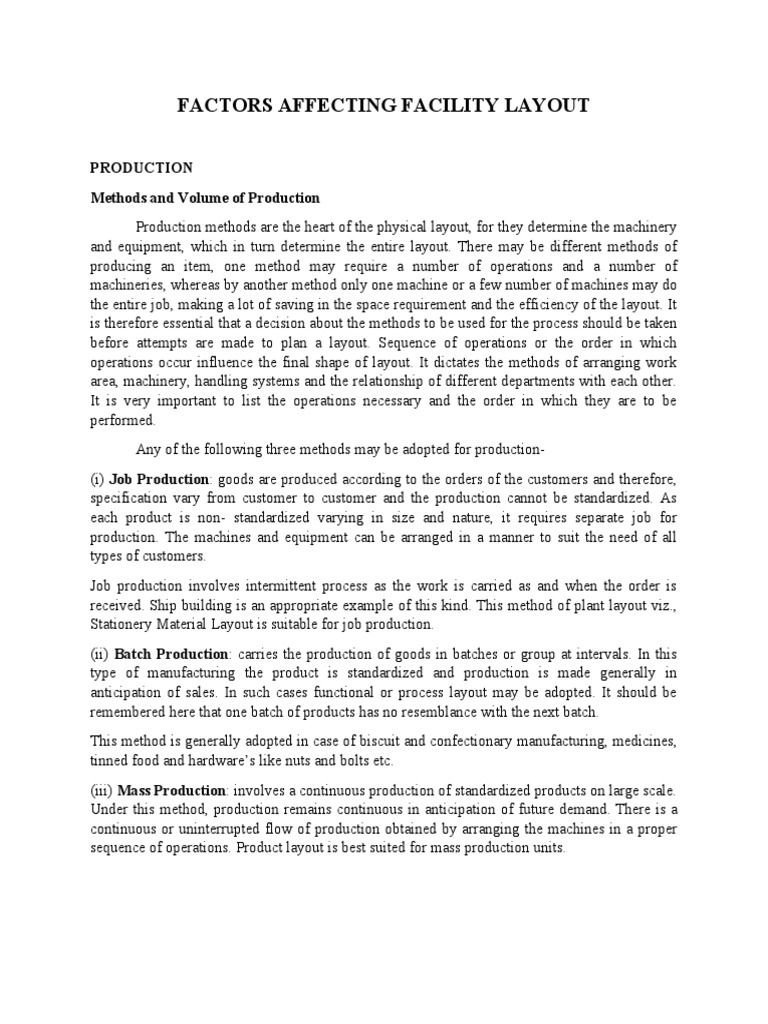 Factors Influencing Facility Layout | PDF | Occupational Safety And ...