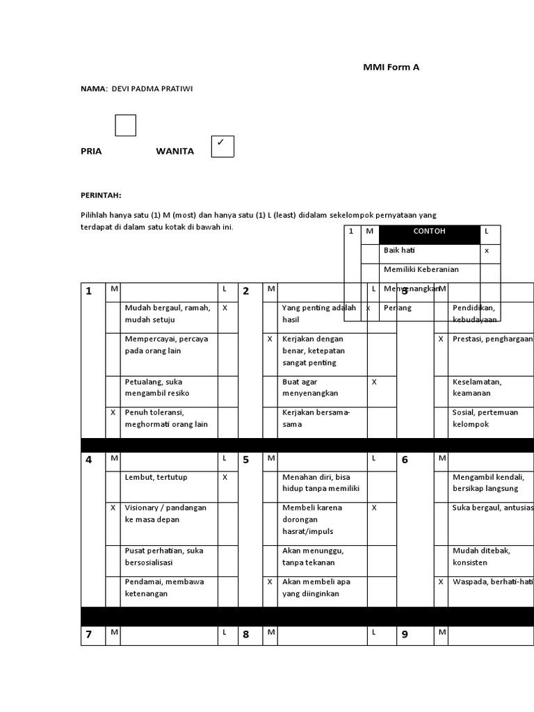 Psikotes Kepribadian MMI Form A | PDF