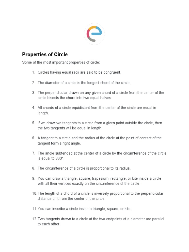 Key Properties of Circles Explained | PDF