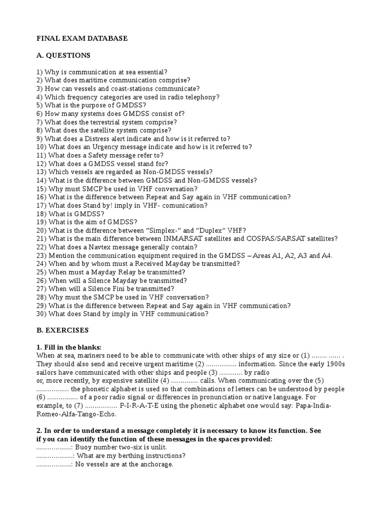 Final Exam Database 2nd Year Navigation | PDF | Water Transport | Shipping Final Exam Database 2nd Year Navigation | PDF | Water Transport | Shipping