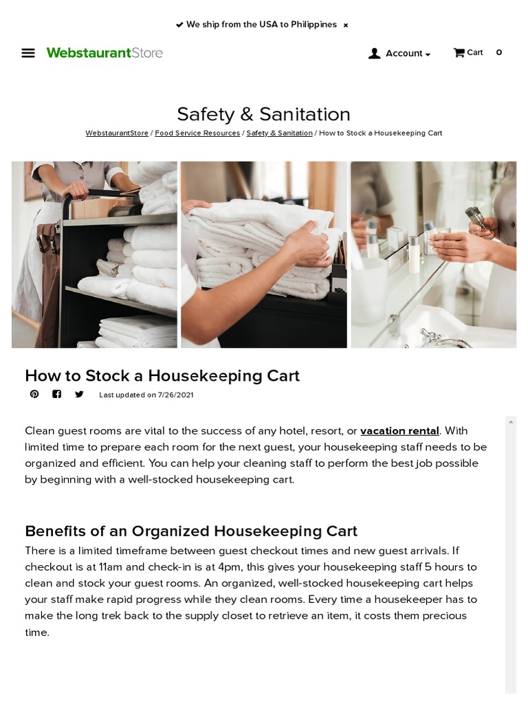 Stocking A Housekeeping Cart - Supply List & Organization | PDF | Hotel ...
