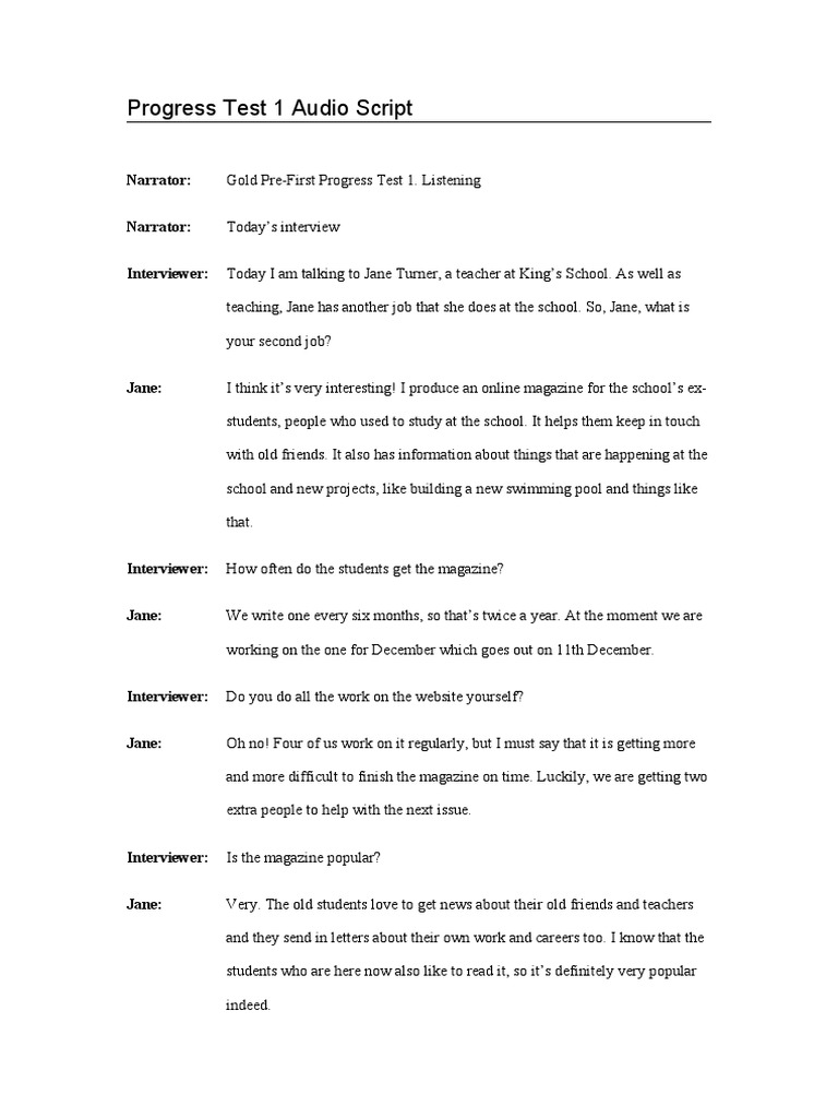 Tests + Audioscript Gold Pre First | PDF