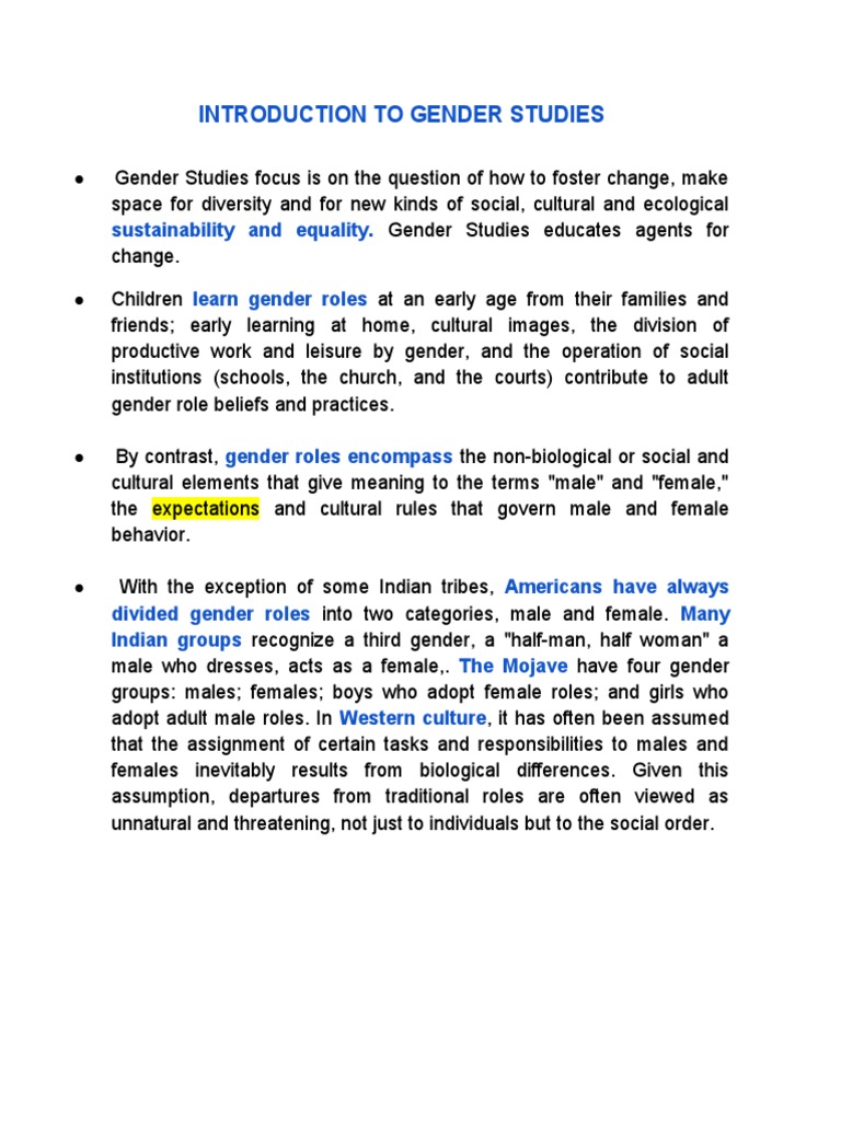 Introduction To Gender Studies | PDF | Gender Studies | Gender