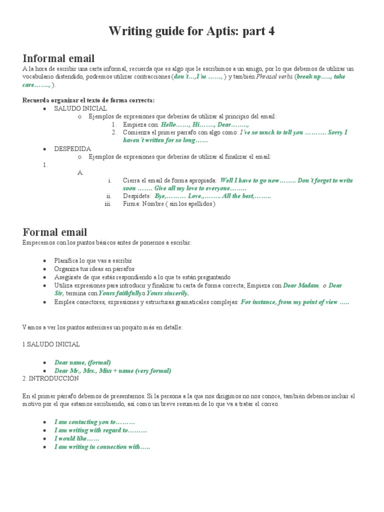 Aptis writing guide: informal and formal emails | PDF