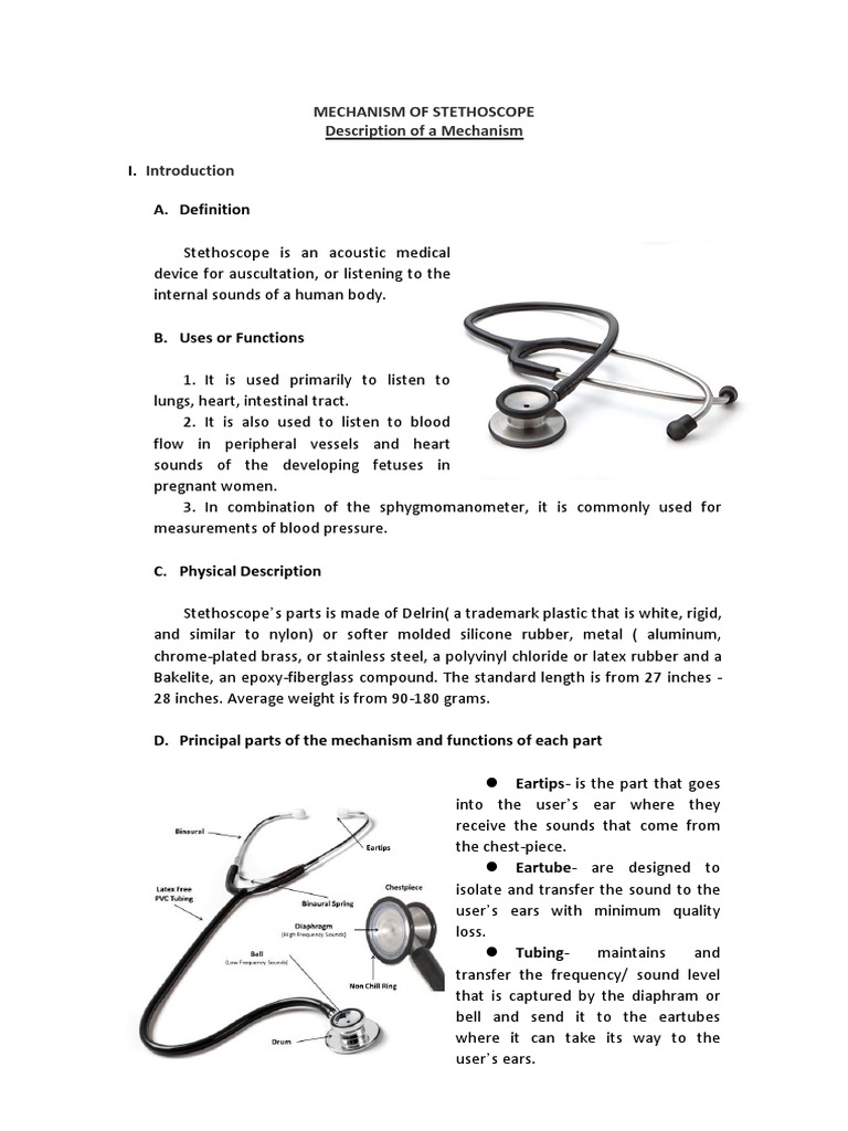 I. A. Definition: Mechanism of Stethoscope Description of A Mechanism | PDF