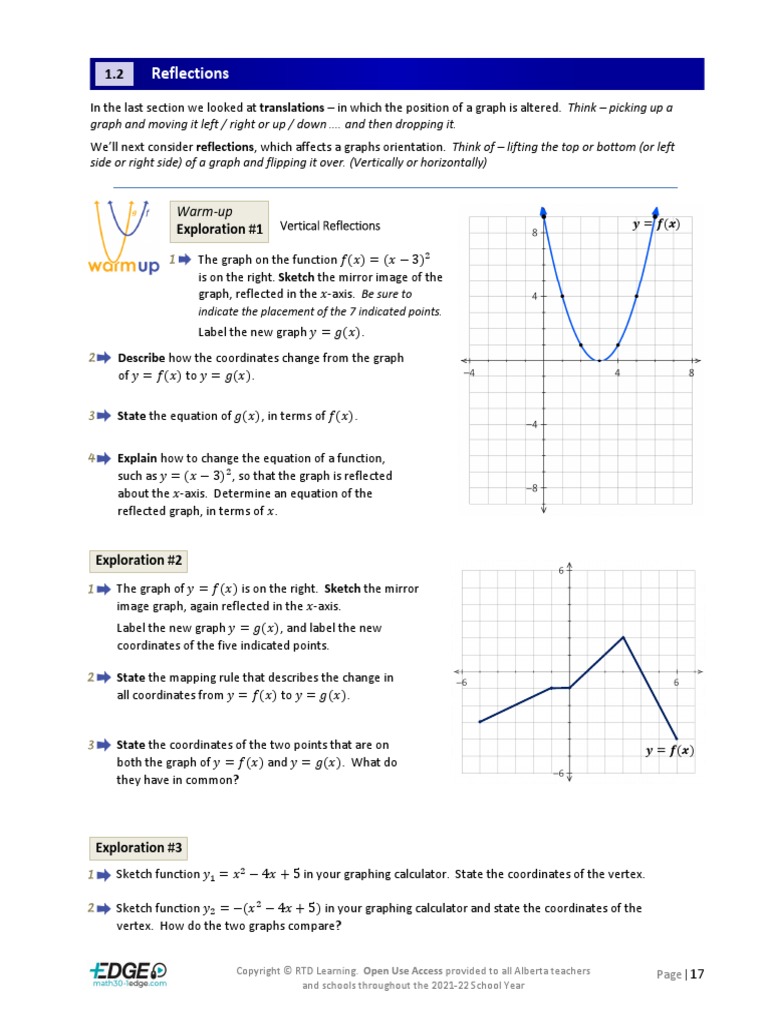 1.2 Reflections Notes and Practice | PDF | Function (Mathematics ...