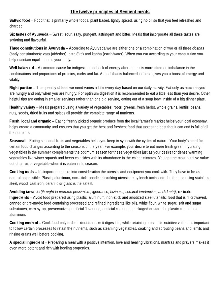 The Twelve Principles of Sentient Meals | PDF | Foods | Vegetables