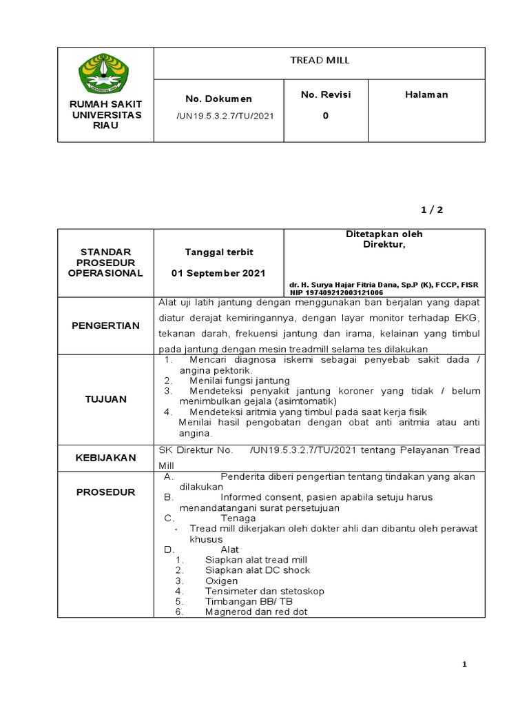 SOP Treadmill RS Universitas Riau | PDF