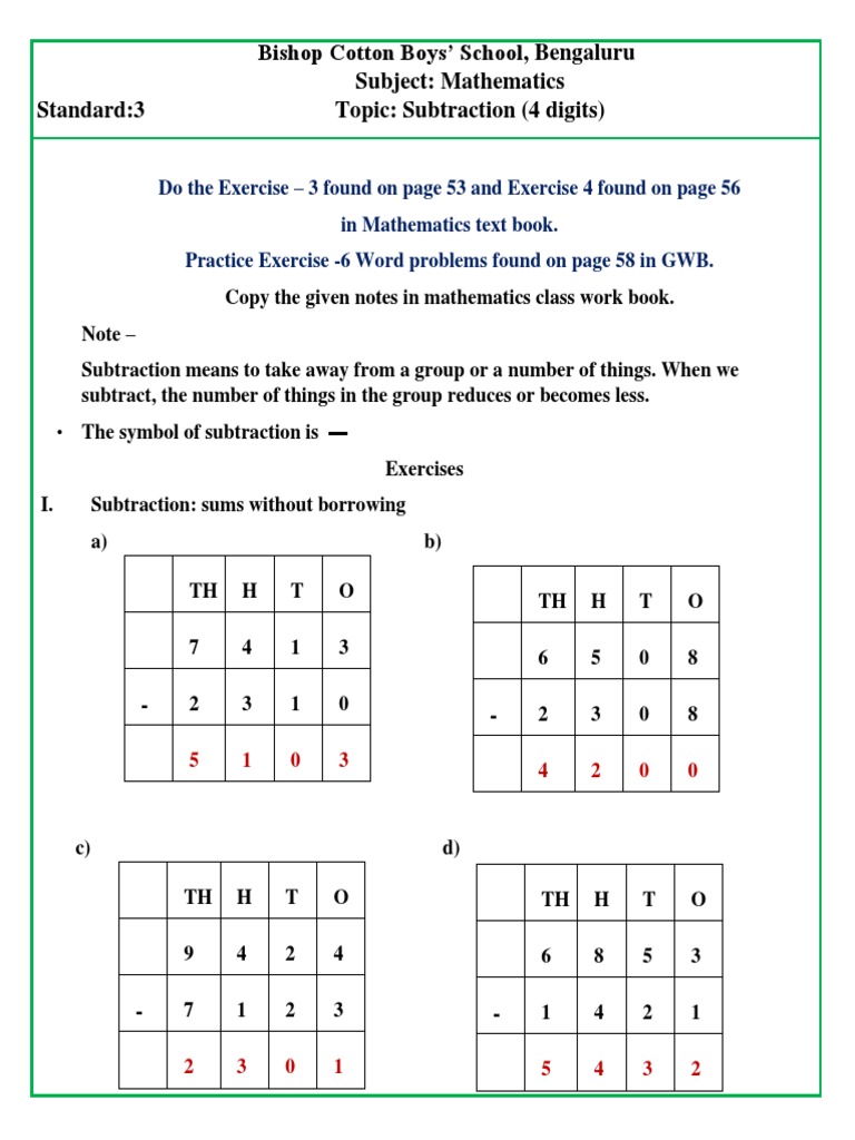 Subtraction Notes | PDF | Subtraction | Numbers