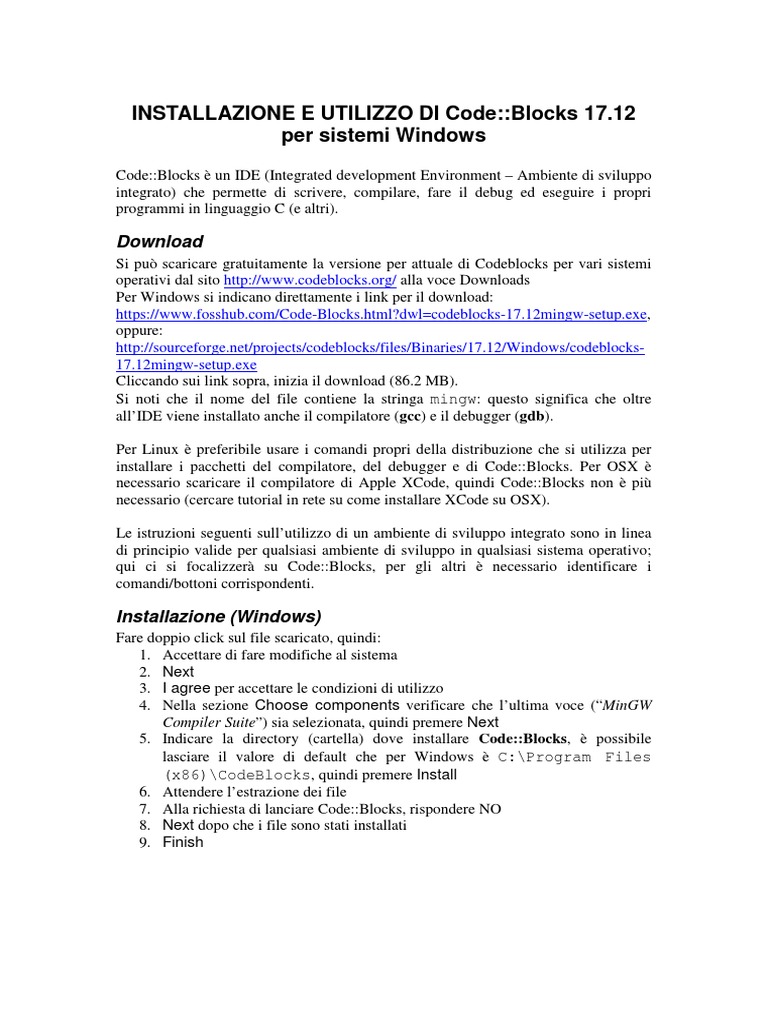 Installazione e Utilizzo Di Codeblocks 17.12 | PDF