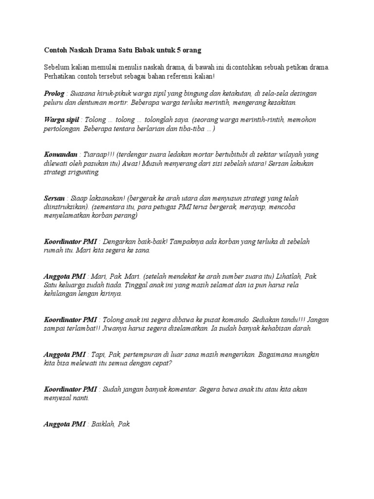 Contoh Naskah Drama Satu Babak Untuk 5 Orang | PDF
