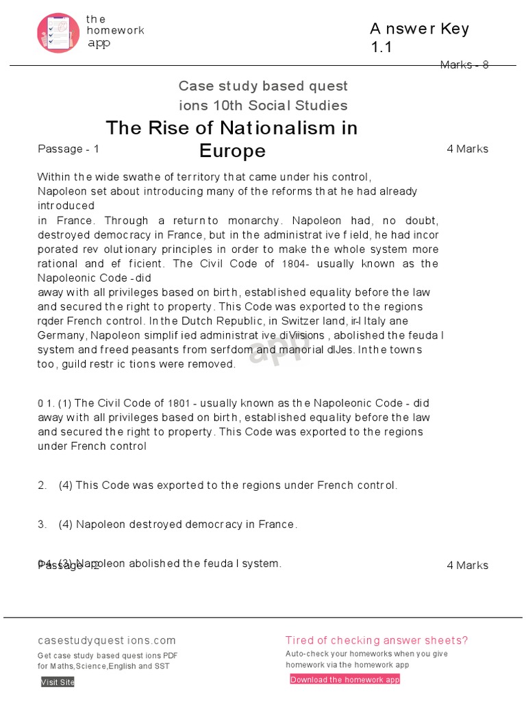 (Answer Key 1.1) - (The Rise of Nationalism in Europe) | PDF | Homework ...