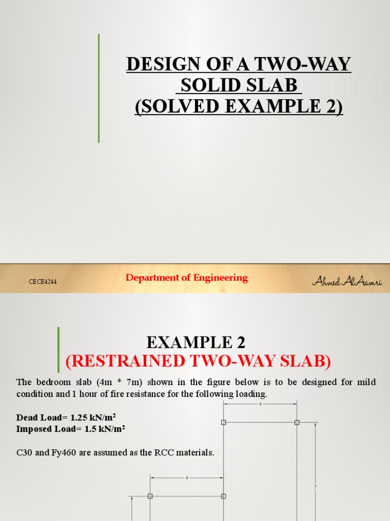 Design of a Two-Way Restrained Concrete Slab: Worked Example of Bending, Reinforcement Area, and ...