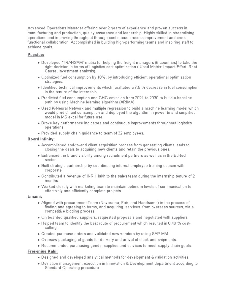 Operations Manager with Proven Success | PDF | Procurement | Supply ...