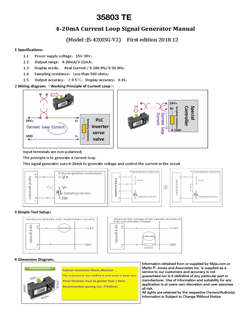 4-20ma Current Loop Signal Generator Manual: (Model:JS-420ISG-V2) First ...