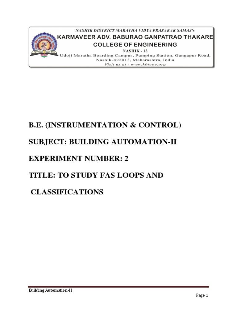 B.E. (Instrumentation & Control) Subject: Building Automation-Ii Experiment Number: 2 Title: To ...