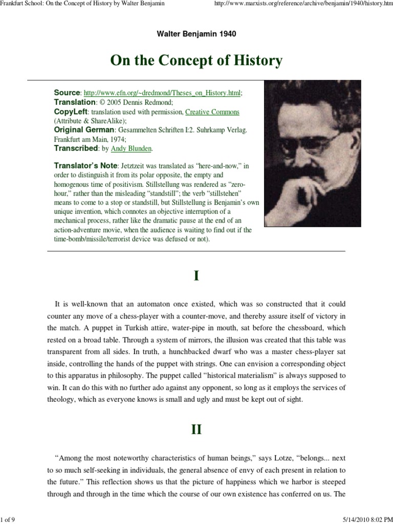Benjamin Theses On The Concept of History | PDF
