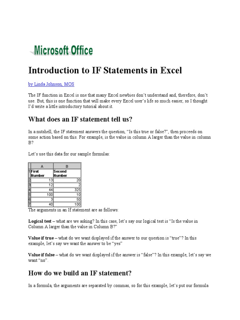 Introduction To IF Statements in Excel | PDF | Function (Mathematics ...