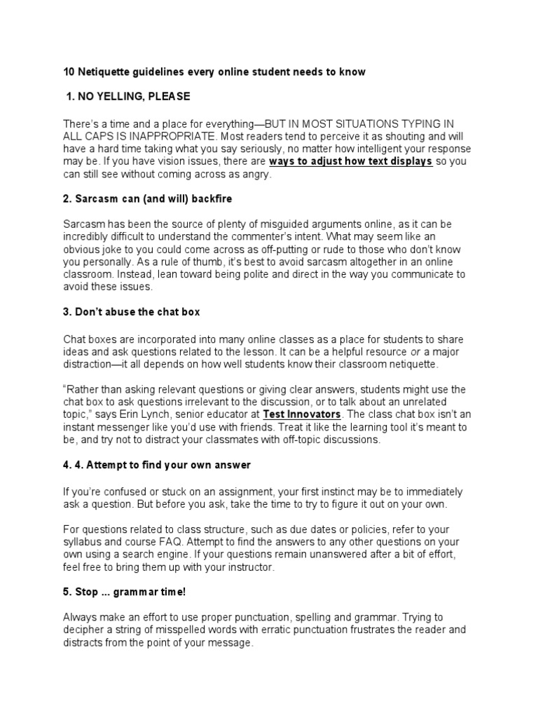 Essential Netiquette for Online Students | PDF | Online Chat | Etiquette