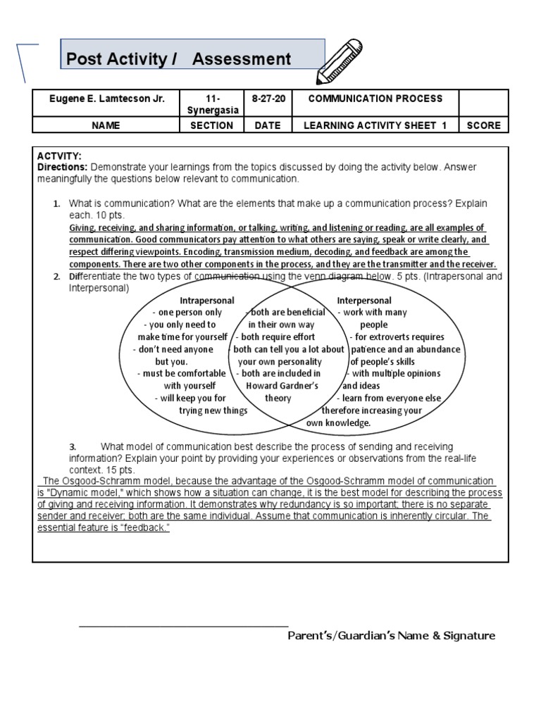 Worksheet 1 Lesson 1 | PDF | Communication | Interpersonal Communication